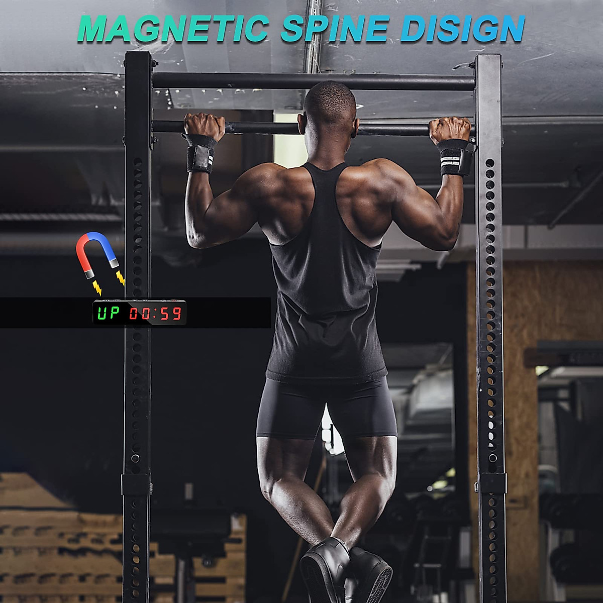 Jhering Portable Gym Timer, Workout Clock with Rechargeable Battery and Built-in Magnet, Stopwatch Countdown/Up for Home Gym Garage Fitness, Interval Training, EMOM, Tabata, Boxing (Black)