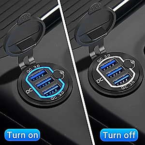 12V USB Outlet Qidoe 54W Car Charger Socket 3 Port USB Quick Charge3.0 Outlet with Waterproof Aluminum Multiple Car Power Outlet Adapter for Boat Truck Marine Golf Cart