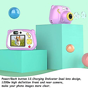 Kids Camera,1080P 12MP HD WiFi Dual Lens Digital Camera,1200w high Definition Front and Rear Camera, WiFi Sharing,Support 64GB TF Card, Choice for Kids 3-10 Years Old Kids(Pink)