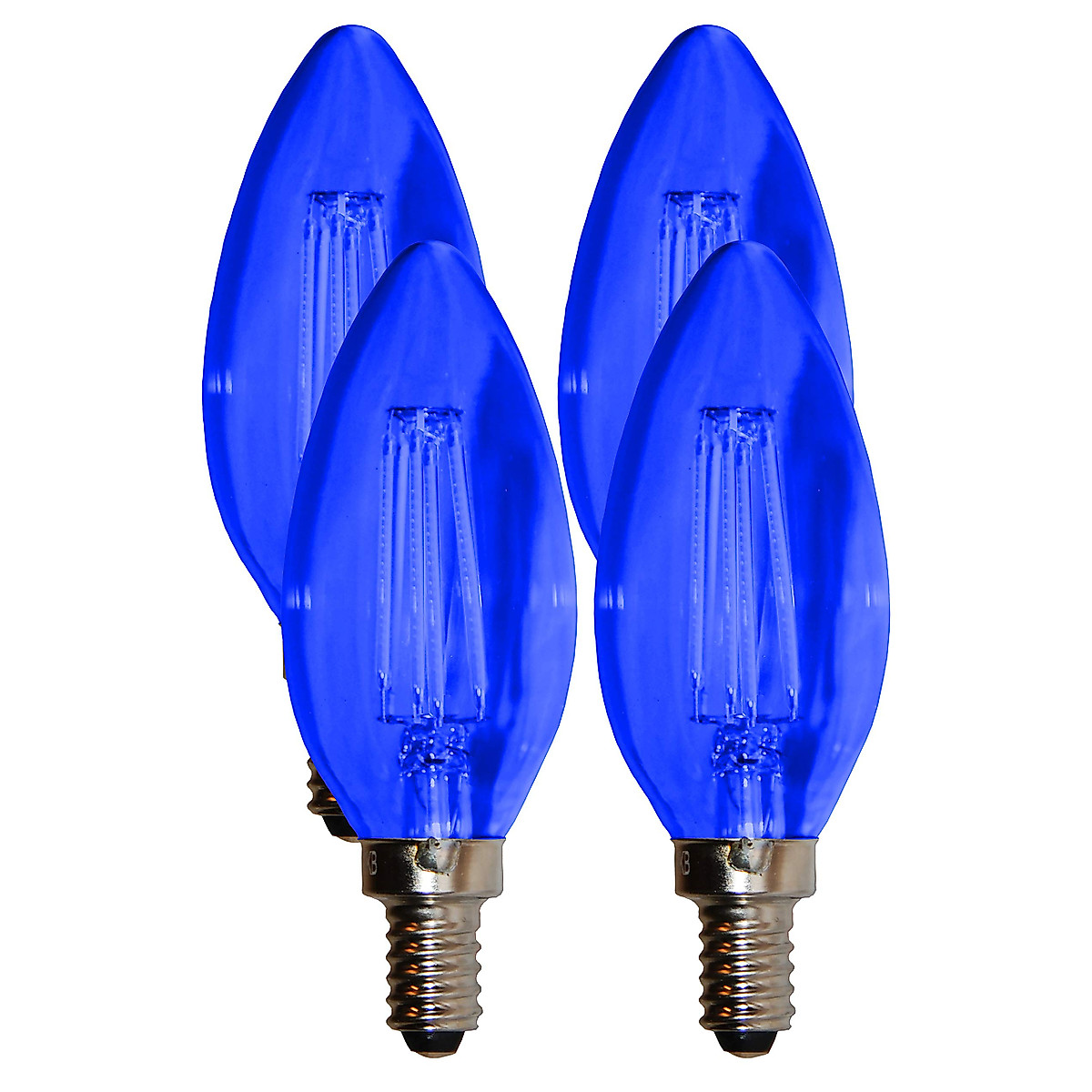 SLEEKLIGHTING 5 Watt E12 LED Filament Candelabra Blue Light Bulb, (60W Incandescent Replacement) Chandelier Torpedo Tip, Clear Glass Cover E12 Base 4 Pack