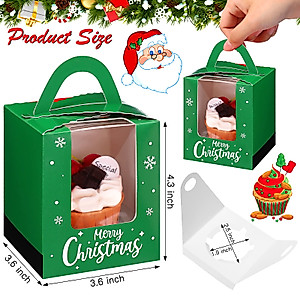 24 Pcs Christmas Cupcake Boxes Christmas Cookie Boxes with Window Insert Handle Christmas Muffin Pastry Holder Boxes Xmas Cupcake Gift Box Bakery Treat Boxes for Christmas Party (Snowman)