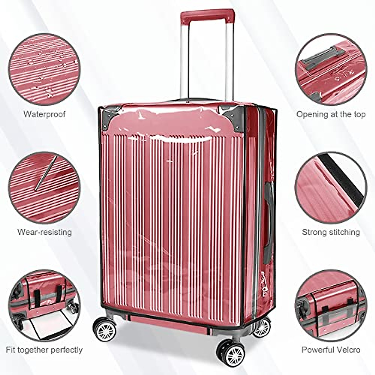 JZRTravel Luggage Cover 3 Pieces Clear PVC Suitcase Covers Protector for Tsa Approved, Suitcase Cover Set for 20 24 28 inch Luggage.