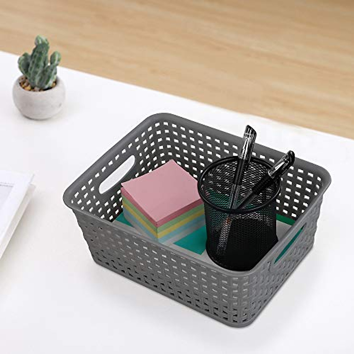 Pekky Grey Plastic Storage Baskets, Classroom Organization Baskets, 6 Packs