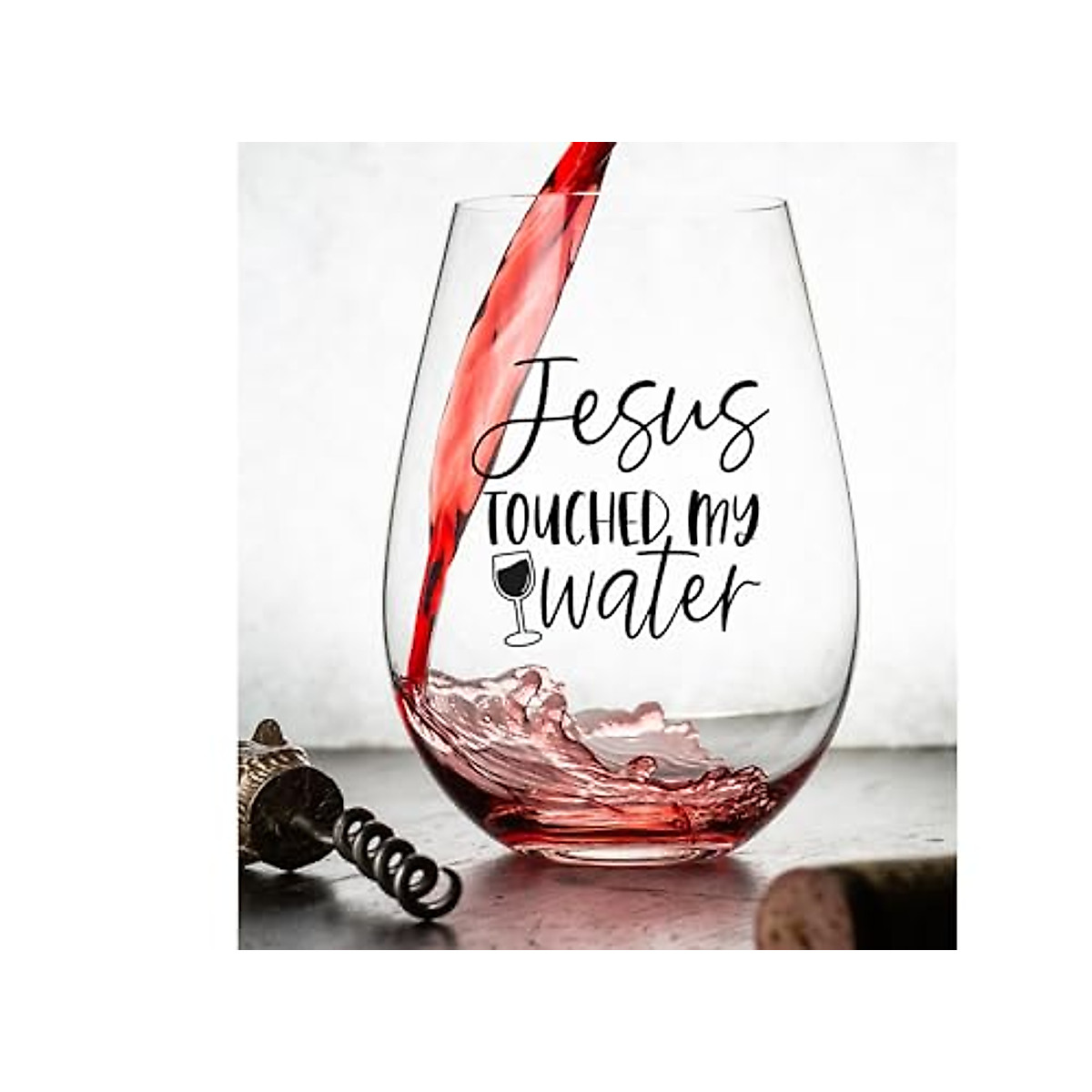 Jesus Touched My Water Funny Wine Glass - 15 Oz, Scratch-Resistant Wine Glass - Perfect Stocking Stuffer, Christian Birthday Gifts for Women or Funny Wine Gifts for Any Occasion - Printed in the USA