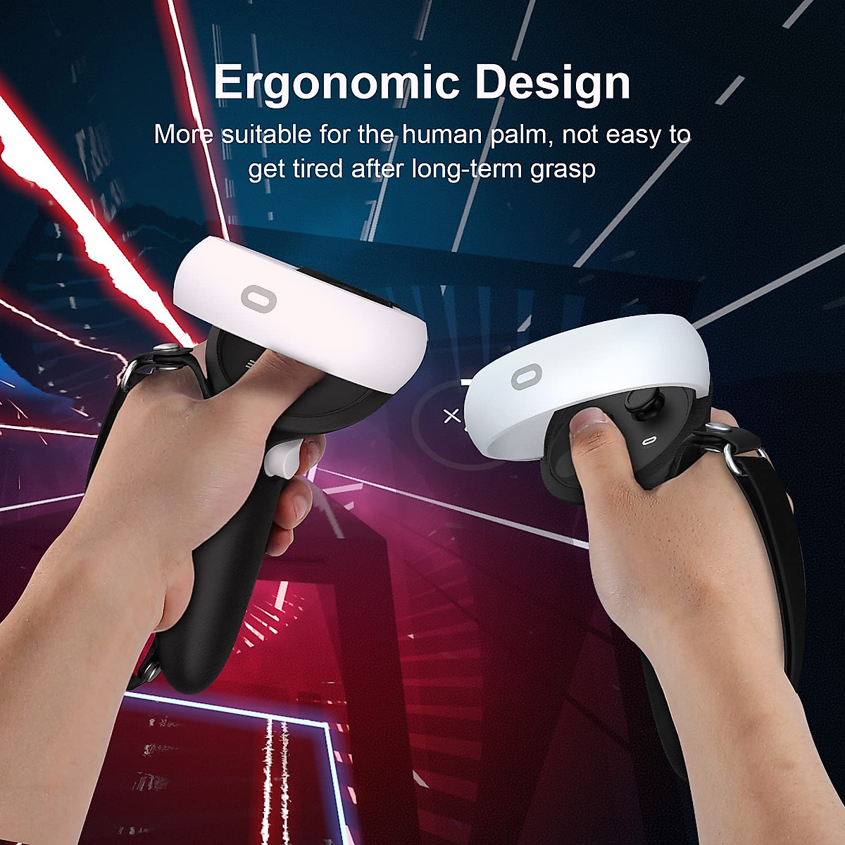 XFORTEN Controller Extension Grips Cover for Oculus Quest 2, Controller Protector with Adjustable Knuckle Straps, for Enhanced Comfort in VR Game Accessories and Beat Saber (Black)…