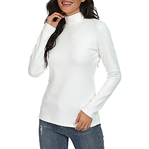 Udobana Women's Mock Turtleneck Cotton Basic Thermal Tops White Large