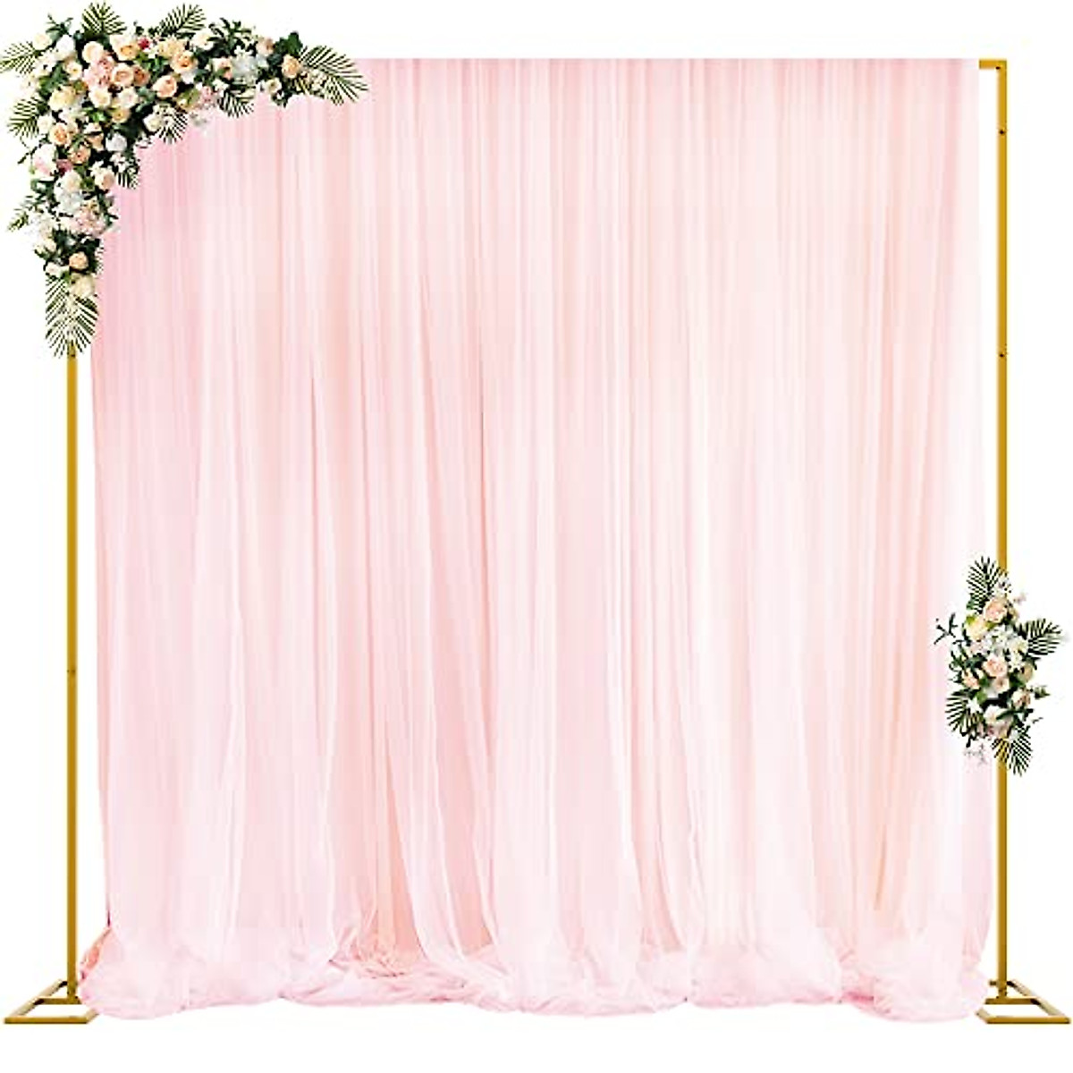 Fomcet 10FT x 10FT Backdrop Stand Heavy Duty with Base, Gold Portable Adjustable Pipe and Drape Backdrop Stand Kit, Square Metal Arch Party Frame for Wedding Birthday Parties Banquet Decorations