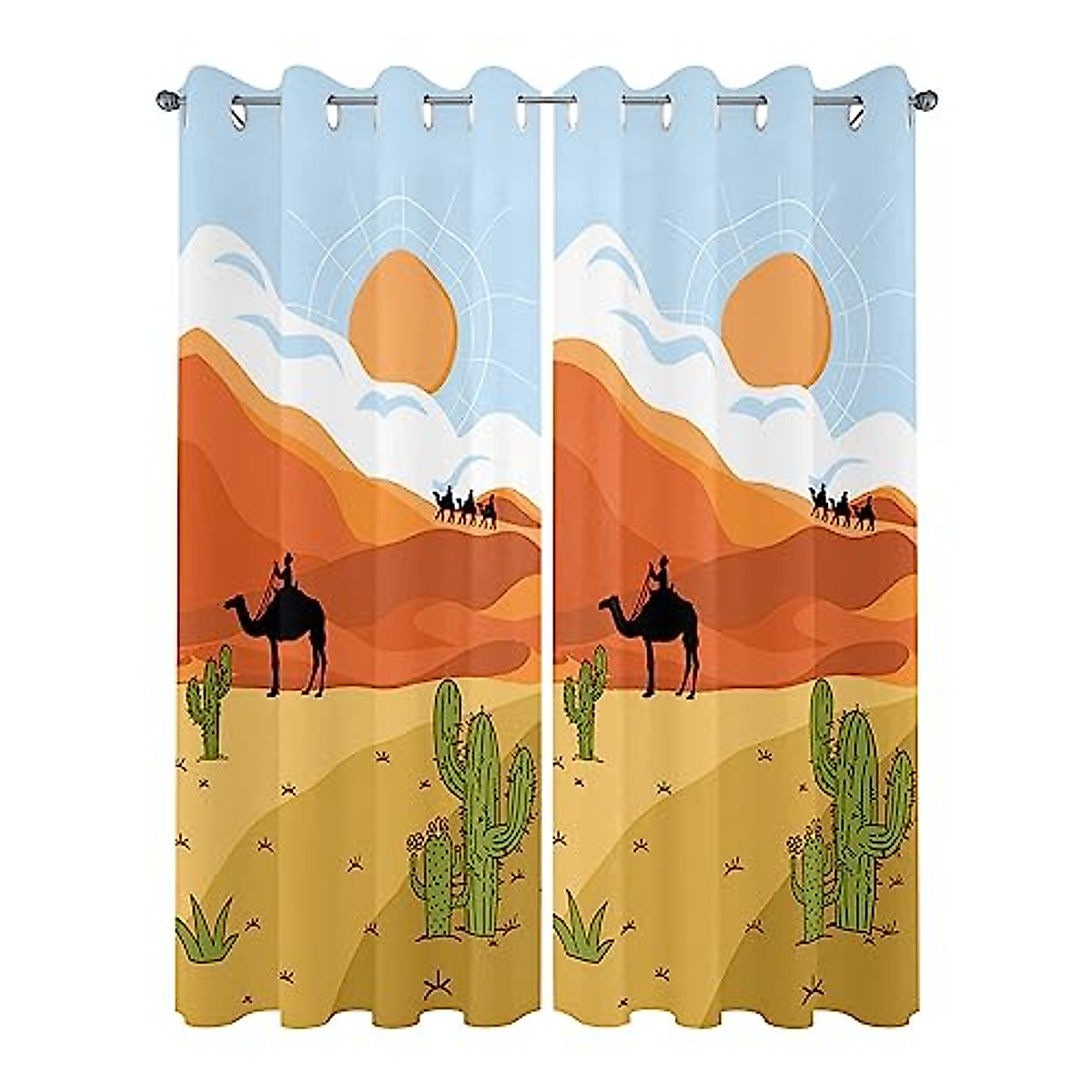 Outdoor Curtains for Patio 2 Panels Set Cartoon Cactus and Camel under the Clouds Blue Waterproof Privacy Outside Curtain Sun Blocking Grommet Drapes for Porch Gazebo Pergolas Balcony 52x108 Inch