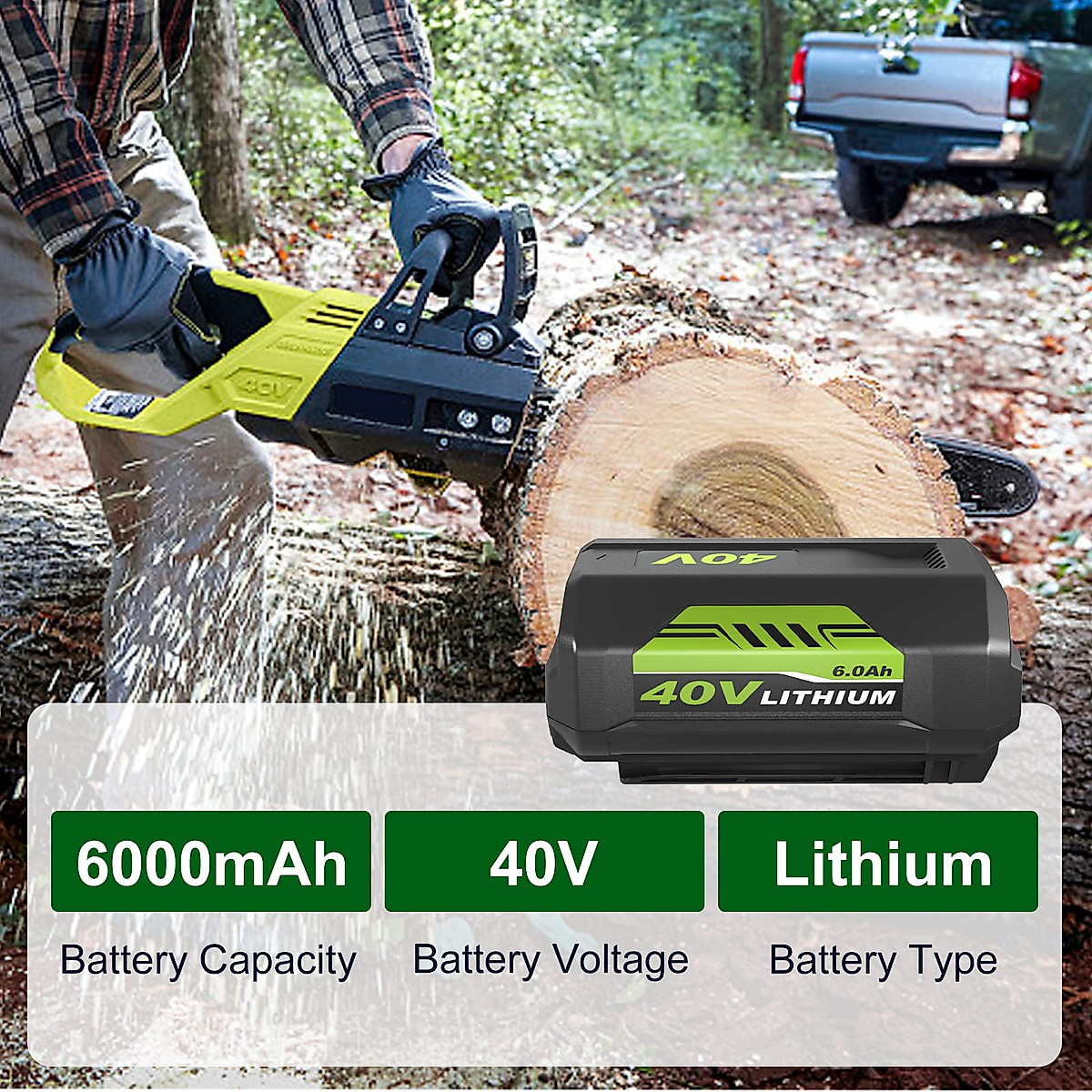 6000mAh OP4026 40 Volt Lithium Replacement Battery Compatible with Ryobi 40V Battery OP4050A OP40601 OP4040 OP4030 OP4050 OP40261 OP40201 OP40401 Cordless Tools with LED Indicator (Green) (2 PACK)
