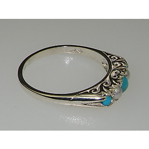 925 Sterling Silver Natural Turquoise and Cultured Pearl Womens Band Ring - Size 7.75