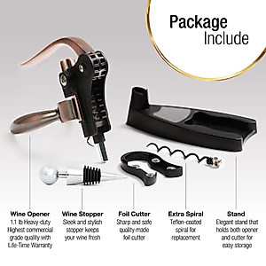 Wine Bottle Opener Corkscrew Set – Luxiluxy [2023 upgraded, does NOT break!] Including Foil Cutter, Bottle Stopper, Opener Stand and Extra Spiral - corkscrews wine opener set- wine opener kit