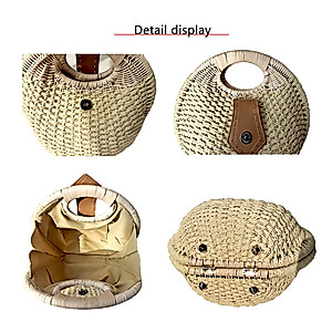 DAISHA Straw Bags for Women,Hand-woven Shell Bag Handle Ring Tote Retro Summer Beach Rattan bag., Beige, 11x10.23x5.9 inches(lxwxh)