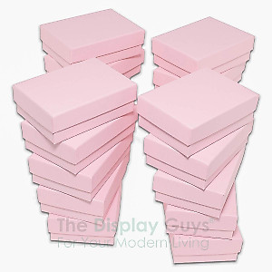 TheDisplayGuys - 100-Pack #32 Cotton Filled Cardboard Paper Jewelry Boxes Gift Case - Pastel Pink (3.3" x 2.3" x 1.0") - for Shipping or Storage