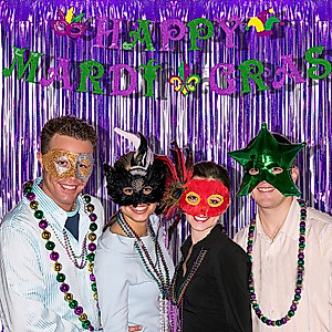 BRAVESHINE Purple Tinsel Foil Fringe Curtains - 2Pcs 3.2x8.2ft Metallic Holidays Photo Backdrop for Birthdays Valentines Bridal Shower Bachelorette Anniversary Engagement Party Supplies