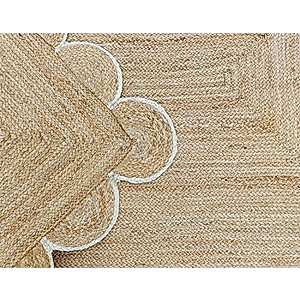 RAJPUTANA Rug Weaving Village Scalloped Natural Jute Area Rug, Hand Woven Classic Rug Kitchen Rugs, Rugs for Living & Bedroom (Off White, 2'6''x6')