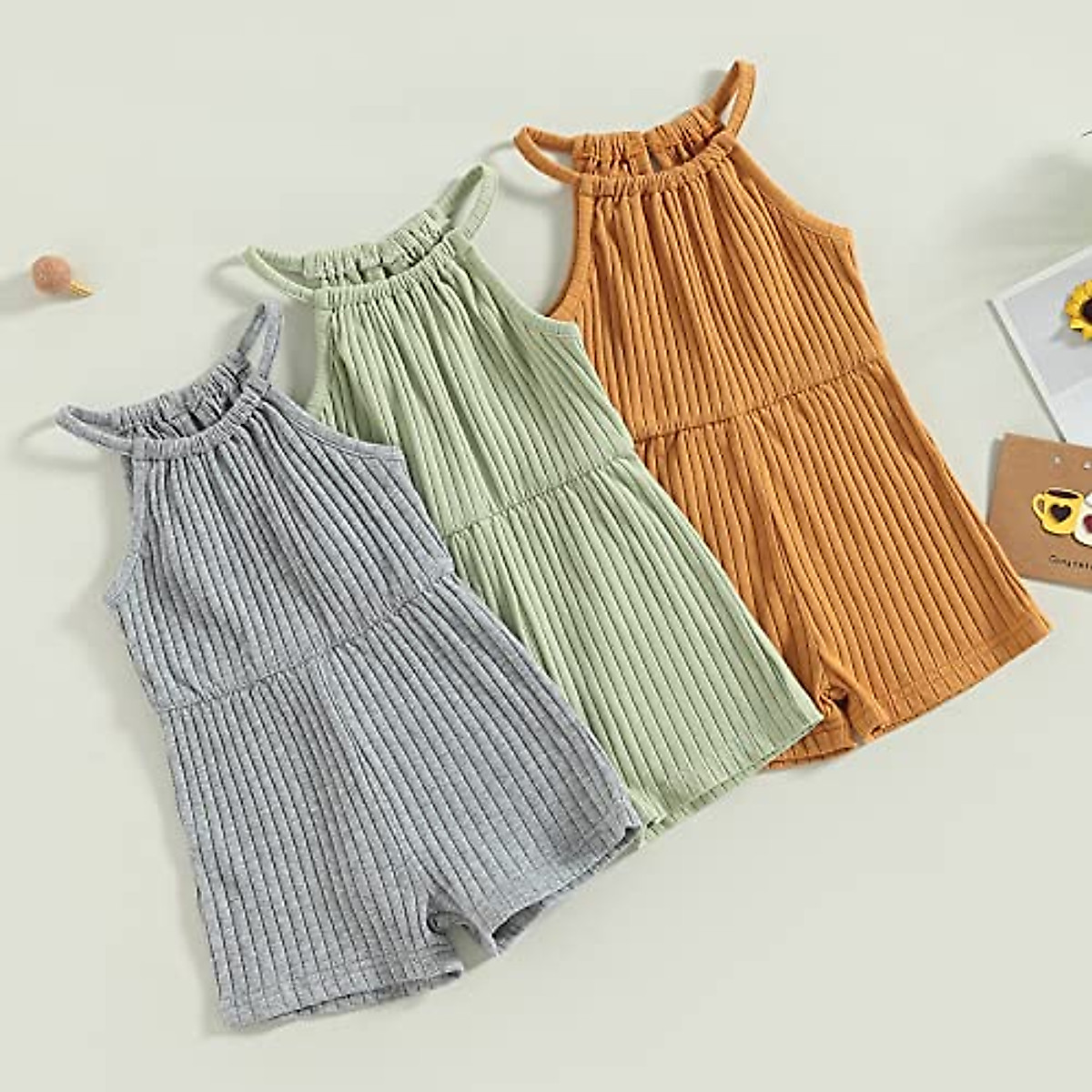 Mubineo Toddler Baby Girl Summer Basic Plain Sleeveless Halter Romper Jumpsuit Overalls Clothes (Grey, 3 Years)