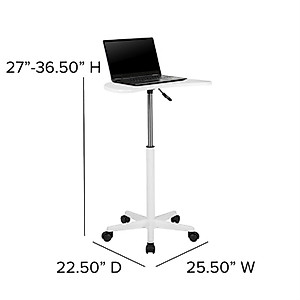 Flash Furniture Sit Mobile Laptop Computer Portable Rolling Standing Desk, Set of 1, White