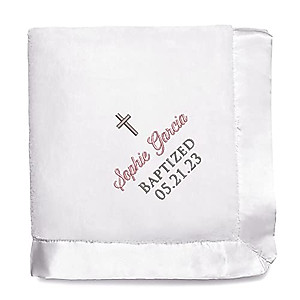 Lifetime Creations Personalized Baptism Blanket - Embroidered Baptism Baby Blanket, Personalized Baptism Gift with Name and Date