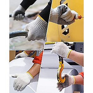 Meegoo Hand Working Gloves, 12 Pairs White Cotton Polyester Liners Gloves Safety Work Gloves for Men Women With Dots (Black, L)