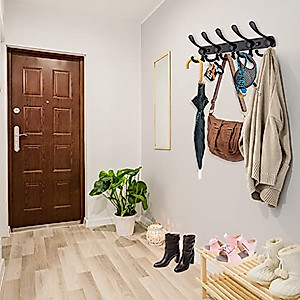 PHINGEER Coat Rack Wall Mount, Heavy Duty Wall Mounted Coat Rack with 5 Metal Hooks for Entryway, Bathroom, Mudroom