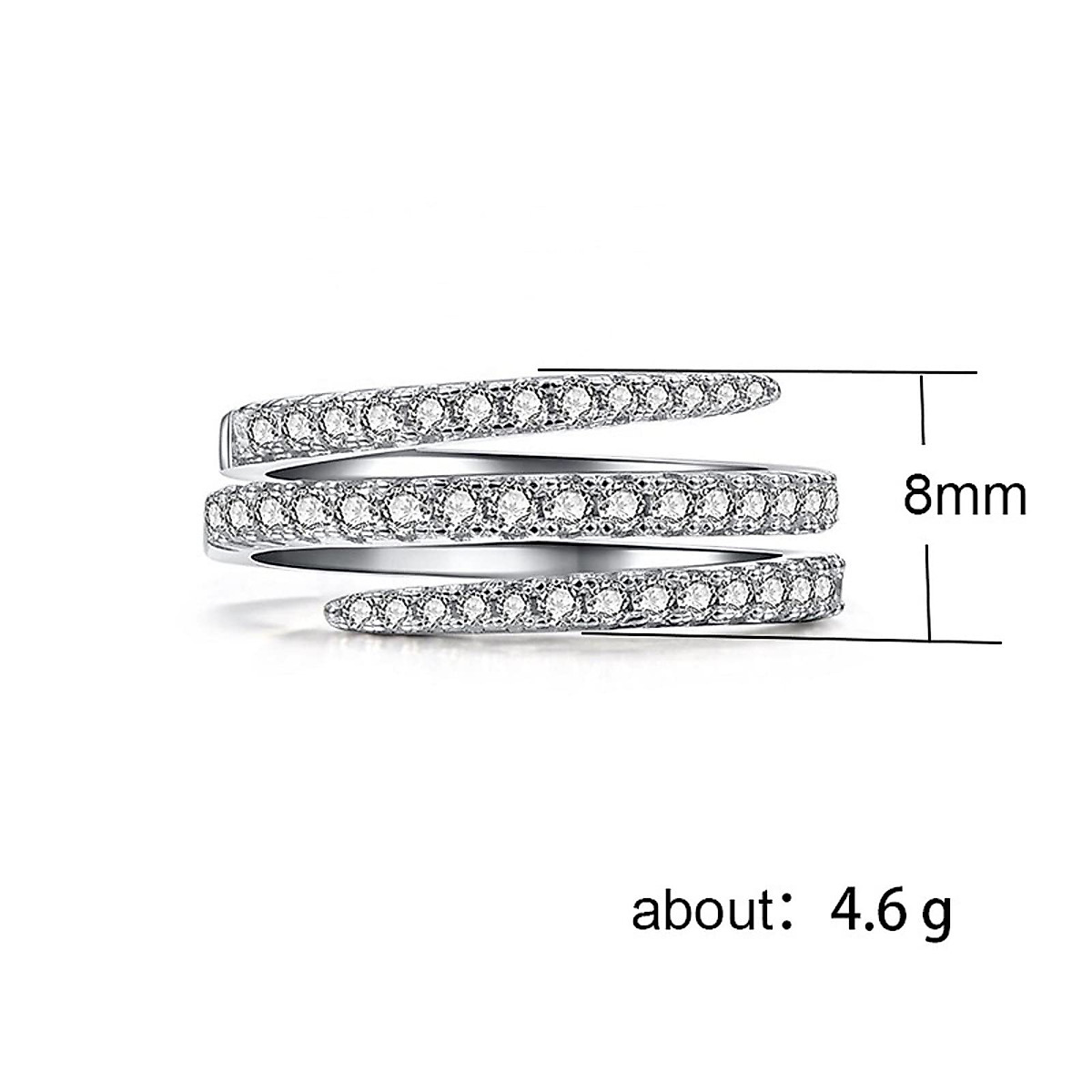 Vsoruln 925 Sterling Silver Shiny Full Diamond Ring three wrap ring Cubic Zirconia Cocktail Rings CZ Diamond Multi Row Ring Eternity Engagement Wedding Band Ring for Women (9)