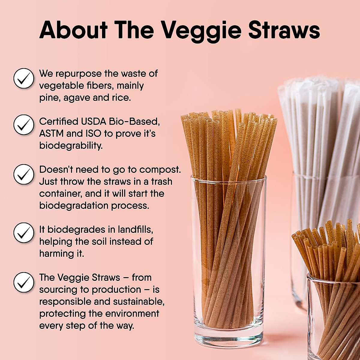 100% Biodegradable Individually Wrapped Cocktail Stirrers – 100 PCS of 5.50 Inches Premium Quality Disposable Coffee Stirrers, Best Biodegradable Stirrers for All Drinks – By The Veggie Straws