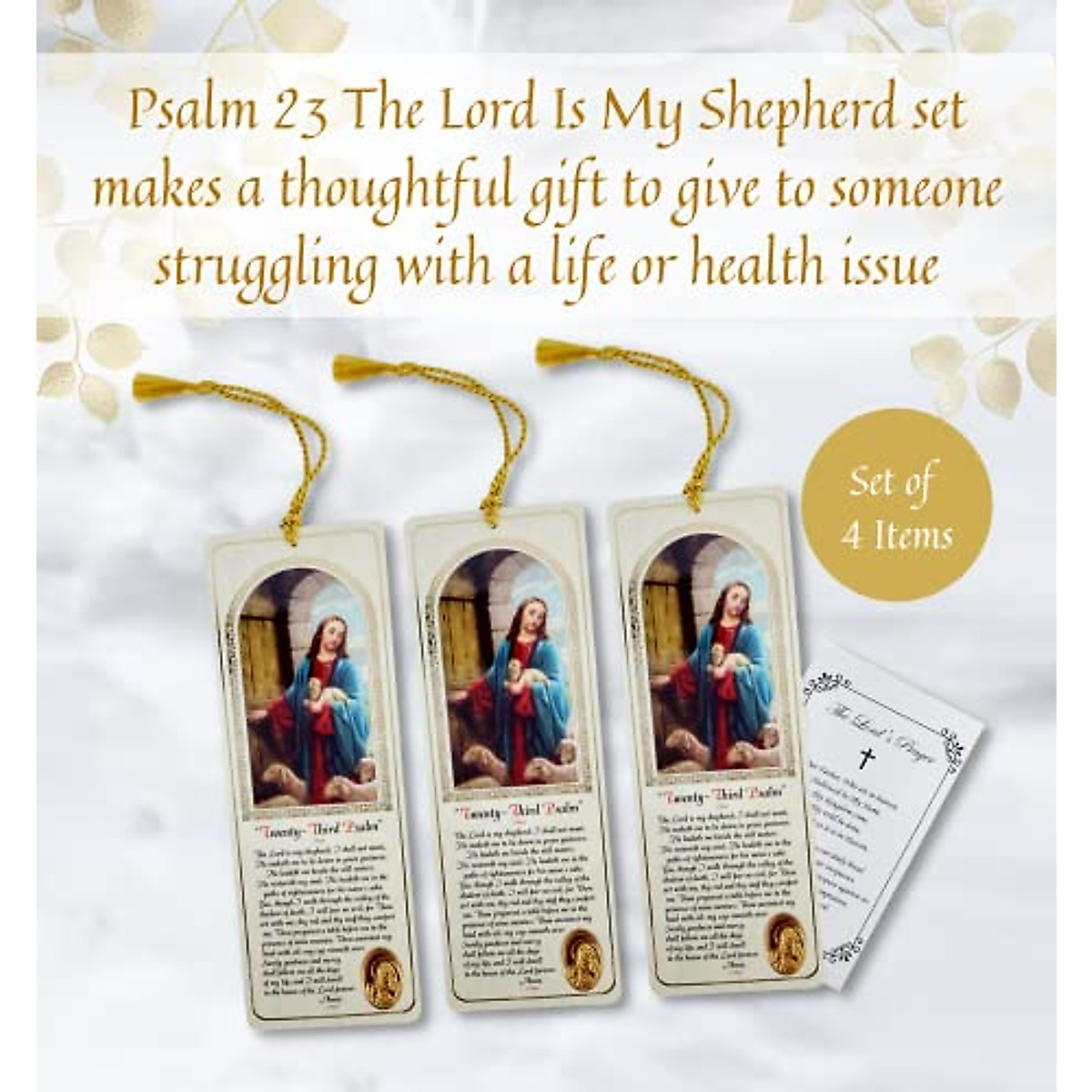 Psalm 23 Bookmark - with The Lord's Prayer | 3 Psalms 23 The Lord is My Shepherd Bookmark, Scripture Prayer Card Set | Total 4 Items