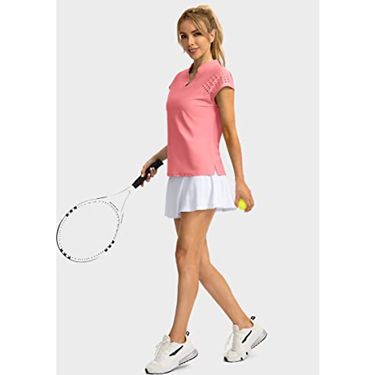 Soothfeel Women's Golf Shirt Cap Sleeve V Neck Polo Shirts Lightweight Quick Dry Workout Tennis Shirts Tops for Women(Light Orange, M)