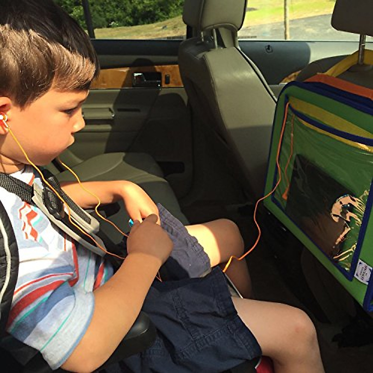Kids Backseat Travel Tray Organizer Holds Crayons Markers an iPad Kindle or Other Tablet. Great for Road Trips and Travel used as a Lap Tray Writing Surface or as Access to Electronics for Kids Age 3+
