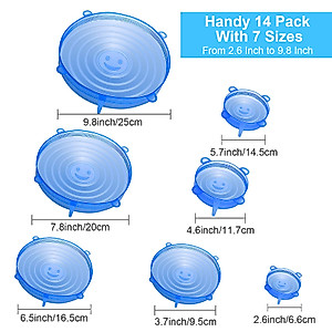 Reusable Premium Silicone Stretch and Seal Lids 14PCS for Food Storage, Flexible Round Silicone Bowl Covers, 7 Different Sizes - Keep Food Fresh, by YXYL