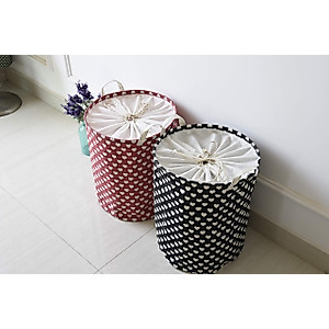 DuShow Drawstring Laundry Hamper,Red Large Size Laundry Basket with Handles,Foldable Canvas Laundry Hamper for Home,Dirty Clothing,Kids Toy Organizer