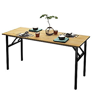 DlandHome 62 Inches Large Home Office Computer Desk, No Install Needed, Composite Wood Board, Folding Dining Table/Workstation, 62 Inches Teak and Black Legs, 1 Pack