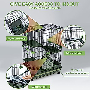 Yone jx je 4-Level Small Animal Cage Hutch with Wheels, Removable Tray, Platform and Ramp for Rabbit Bunny, Chinchillas, Ferret, Hedgehog & Gerbils (Green)