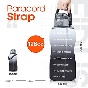 Fidus Large 1 Gallon Motivational Water Bottle with Paracord Handle & Removable Straw - BPA Free Leakproof Water Jug with Time Marker to Ensure You Drink Enough Water Throughout the Day-White/Gray