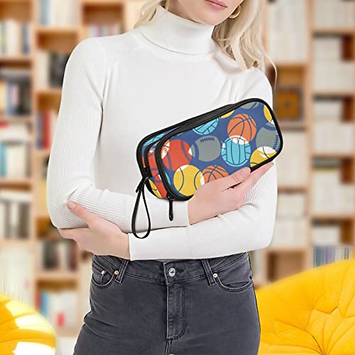 Vnurnrn Sports Balls Pencil Case Large Big Capacity Pen Case 3 Compartments Pencil Bag for Girls Boys Travel Bag Stationery Bag for College School Travel Kids Teens