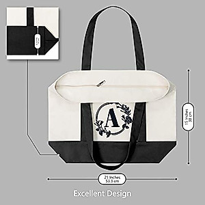 TOPDesign Embroidery Initial Canvas Tote Bag, Personalized Present Bag, Suitable for Wedding, Birthday, Beach, Holiday, is a Great Gift for Women, Mom, Teachers, Friends, Bridesmaids (Letter A)