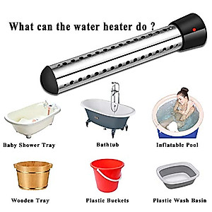 1500W Immersion Water Heater, Smart Submersible Water Heater with Stainless-Steel Guard, Smart Timing, Safe, Portable, Water Heater for Pool Bathtub, Heats 5 Gallons Water in Minutes