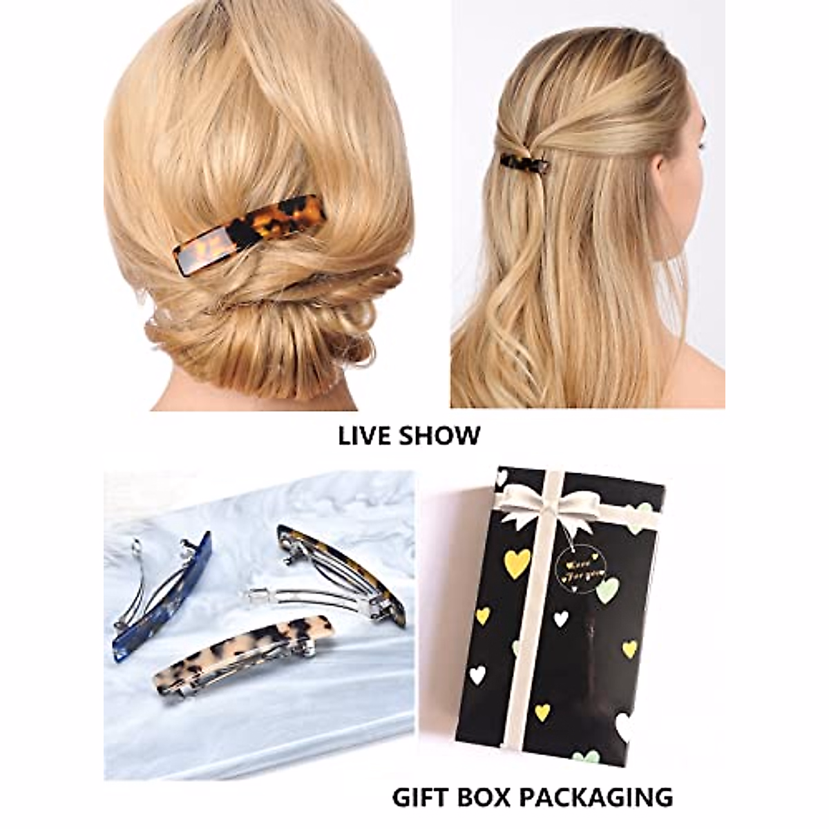 3 Pcs Womens Hair Barrettes Tortoise Shell Cellulose Acetate Barrettes Small French Barrettes For Thin Hair