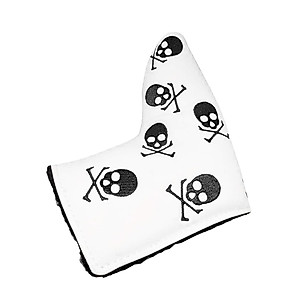 Seacloud Golf Head Cover Blade Putter Cover Skull Pattern Wtih V- Headcover White