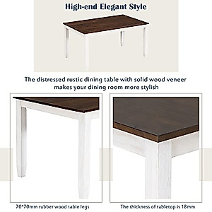 FIQHOME 6-Piece Room, Kitchen Set with Wood Dining Table,Bench and 4 Ergonomic Designed Chairs,Walnut + Cottage White