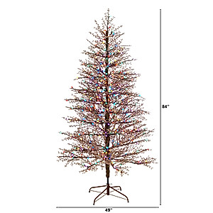 Nearly Natural 7ft. Frosted Berry Twig Artificial Christmas Tree with 450 Multicolored Gum Ball LED Lights and 1192 Bendable Branches