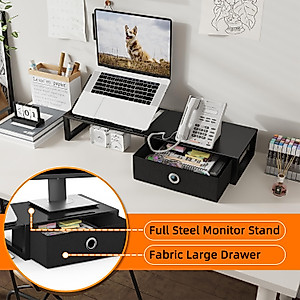 WESTREE Monitor Stand Riser with Adjustable Laptop Stand Riser, Dual Monitor Stand with Drawer, Desktop Oraganizer Stand for Computer,Laptop,Screen