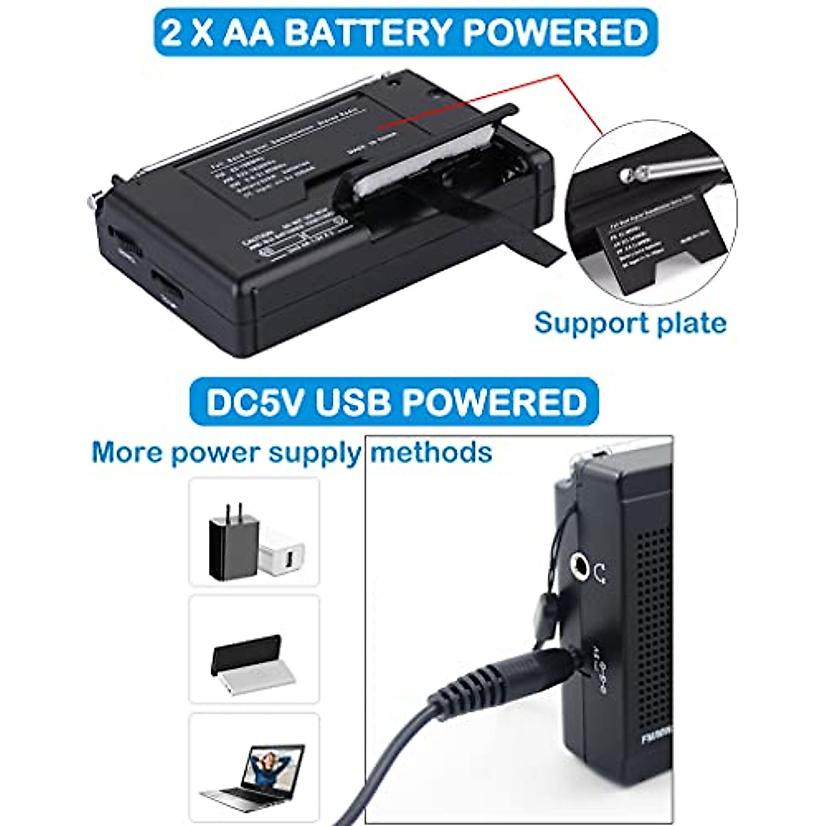 HanRongDa AM FM Shortwave Radio Portable with Excellent Reception and Backlit, Battery Operated Radios with Alarm Clock and Sleep Timer, Small Digital Tuner for Camping, Fishing, Traveling HRD-310