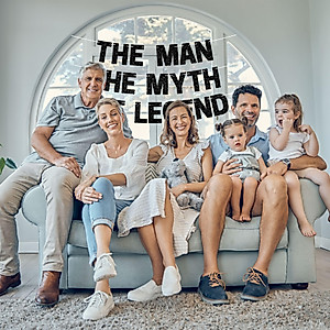 Pre-Strung The Man The Myth The Legend Banner - NO DIY - Black Glitter Banner For Men - Pre-Strung on 8 ft Strand - Birthday, Fathers Day, Retirement Party Decorations for Men. Did we mention no DIY?