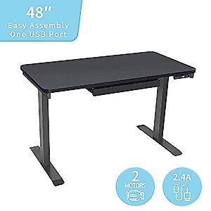 Motionwise Electric Standing Desk, 24”x48 Home Office Series, 28"-48" with Quickly Program up to 4 pre-Set Height adjustments and USB Charge Port, Black Top with light Grey frame