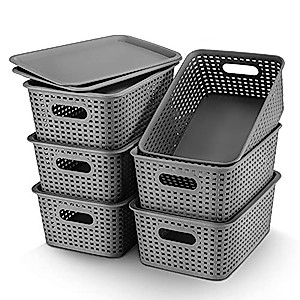 AREYZIN Sef of 12- Plastic Strage Baskets for Organizing 6 Pack + Lidded Storage Baskets Plastic Bins Organizer Containers 6 Pack