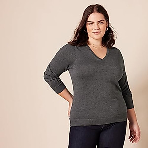 Amazon Essentials Women's Classic-Fit Lightweight Long-Sleeve V-Neck Sweater (Available in Plus Size), Charcoal Heather, X-Large