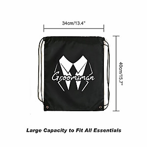 LADY & HOME 7 Pack Groomsmen Proposal bags, Groom Crew Bag Set, Groomsmen Drawstring Bag for Bachelor Party(Suit-Squiggles)