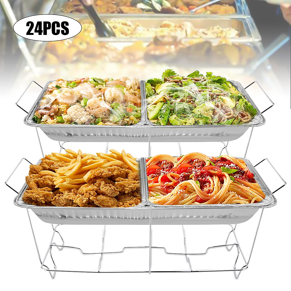 24 Pack Full Size Racks Buffet Stand Wire Racks, Chafing Wire Rack for Dish Warmer for Dish Serving Trays Birthday Wedding Picnic Parties,or Events