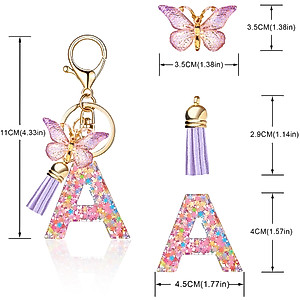 OKAICEN Fashion Snowflakes Alphabet Initial Letter Keychain Purple Tassel Butterfly Pendant Key Ring for Purse Handbags Women Girl ('A')